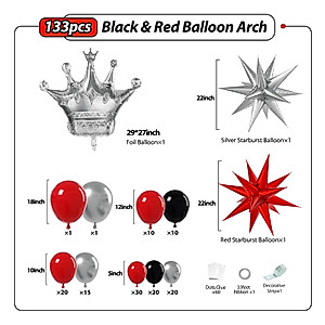 Red and Black Balloon Garland Arch Kit with Silver Red and Black Balloons for Anniversary Graduations Red and Black Birthday Decorations for Men Women