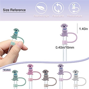 Velaco 5Pcs 0.4in/10mm Diameter Silicone Straw Covers Cap Compatible with Stanley 20 30&40 Oz Cup, Cute Dog Straw Toppers for Stanley 40 Oz Tumbler with Handle, Dust-Proof Straw Caps for Water Bottle