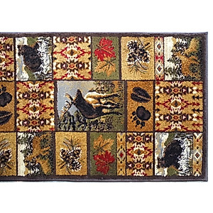 Area Rug Runner Wildlife Bear and Elk Scene (2 Feet 2 Inch X 7 Feet 2 Inch)