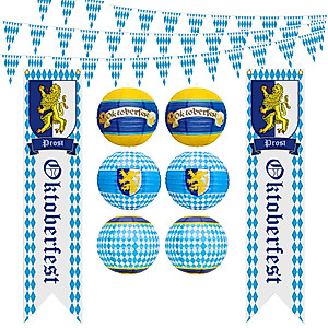 Oktoberfest Party Decor, 8Pcs Octoberfest Decorations Kit Bavarian Pennant Flags Sign Banner Paper Lanterns, Octoberfest Themed Party Supplies Home Yard Favor Decor Set for German Beer Festival Party