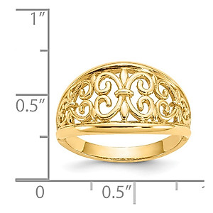 Size 9 - Solid 14k Yellow Gold Fleur-De-Lis Tapered Ring (11mm)