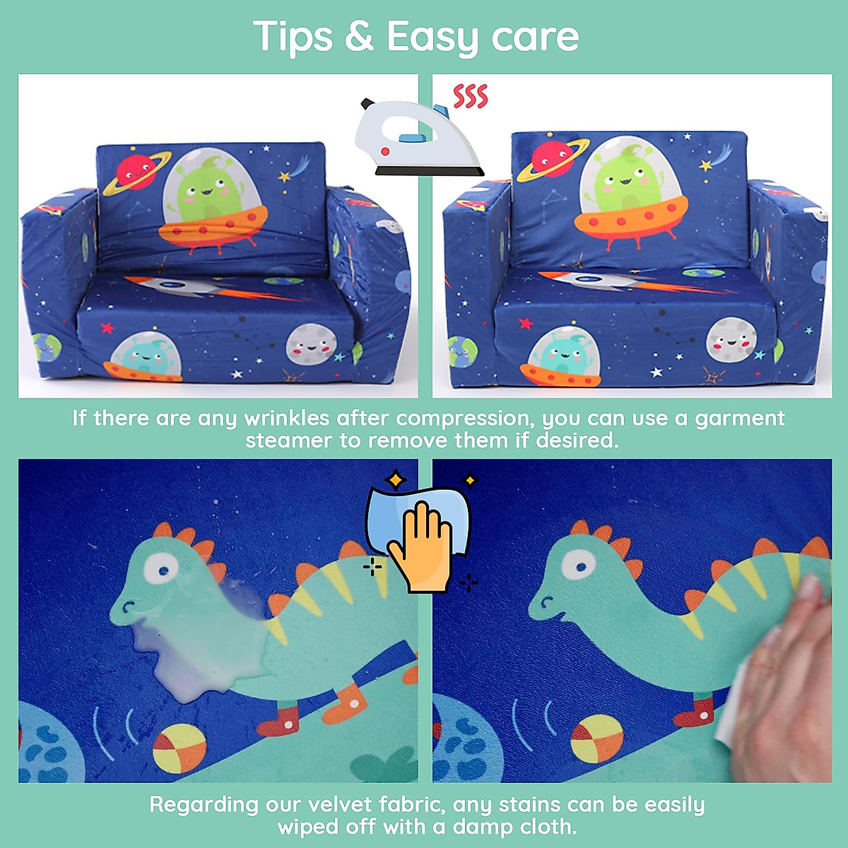 ACRABROS Kids Couch: Toddler Sofa Bed Fold Out for Gilrs Boys Baby Flip Out Convertible Lounge Chair Space