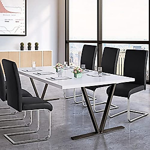 Yaheetech 6pcs Office Chairs Armless Desk Chairs Leather Upholstered Seat and Metal Legs Side Chairs with High Back Modern, Black