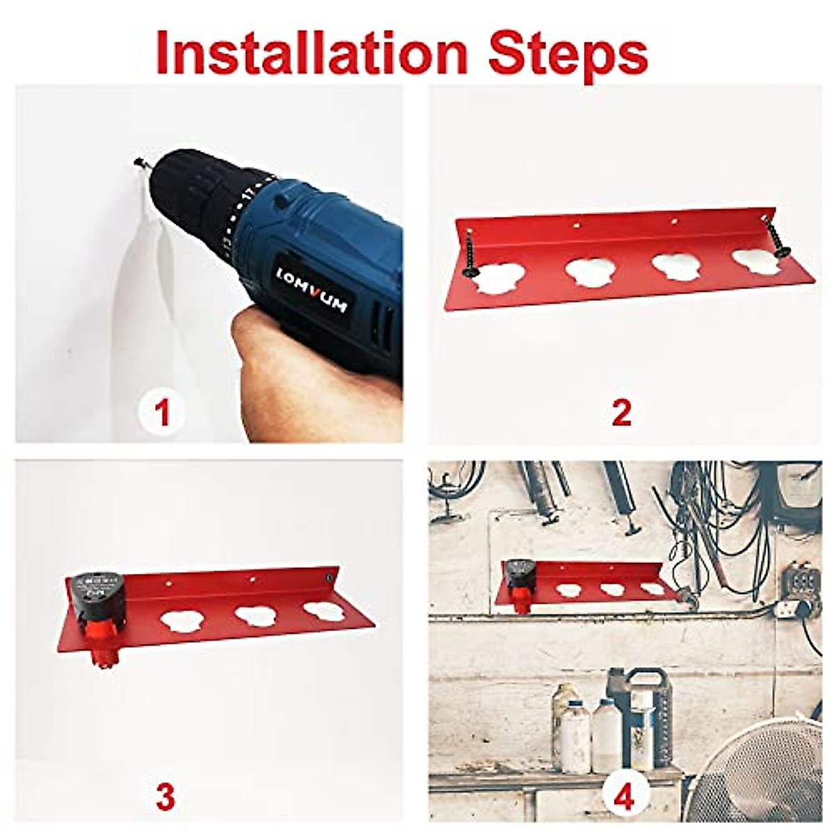 JILINWEI Battery Holder for Milwaukee M12, Metal Battery Storage for 4 Pcs Milwaukee M12 6.0 Battery, Mount Wall Rack with 4 Slot Milwaukee Accessories Tool, 1Pcs