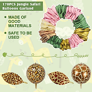 Amandir 170Pcs Jungle Safari Balloons Garland Arch Kit Animal Printed Pink Sage Green Balloons Wild One Giraffe Leopard Safari Baby Shower Decorations for Girl Birthday Party Supplies