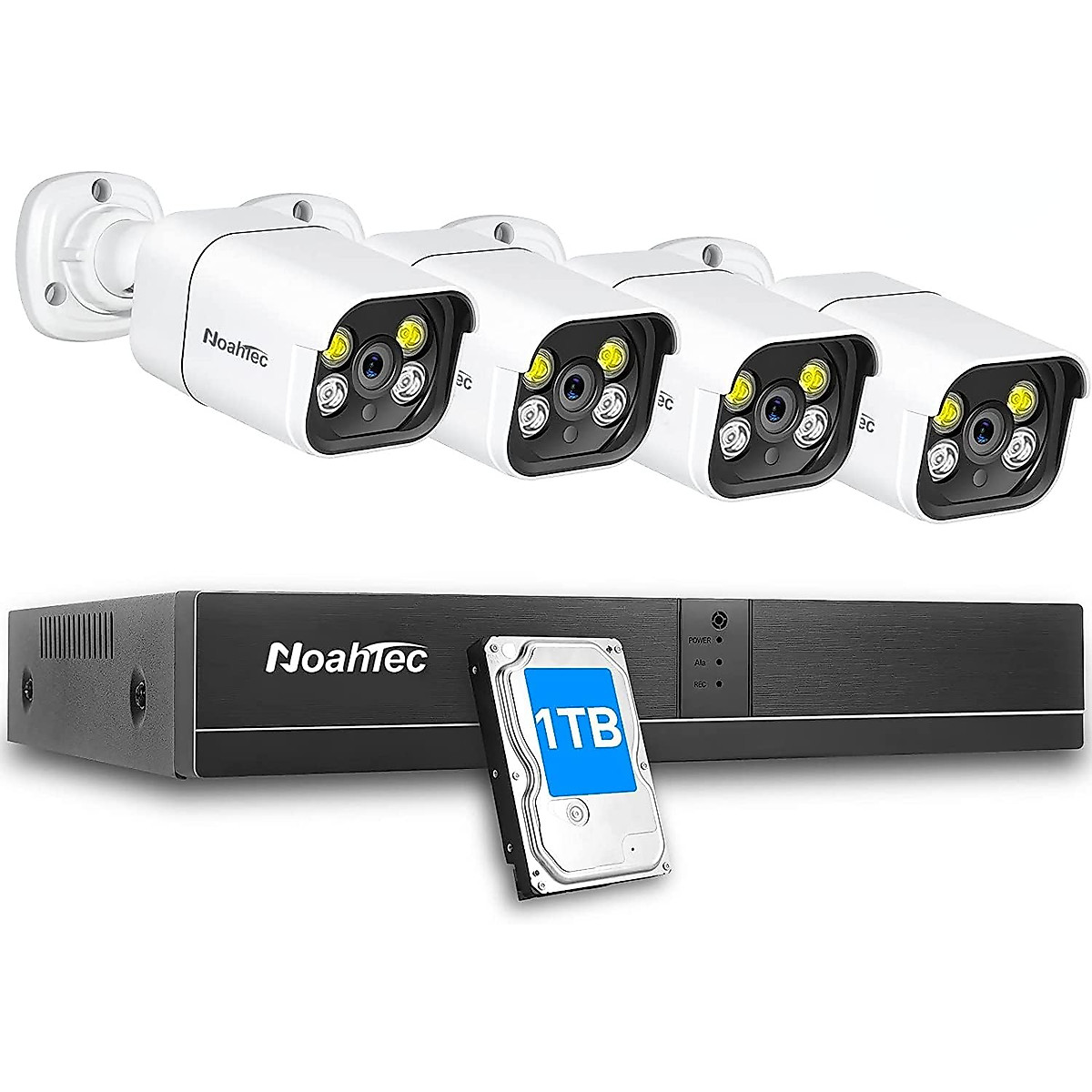 NOAHTEC 4MP PoE Security Camera System, 4Pcs CCTV Security Cameras System 2K IP Home Security Cameras with 8CH 8MP 4K NVR &Hard Drive 1TB, Person VehicleDetection, Two-Way Audio, 100ft Night Vision