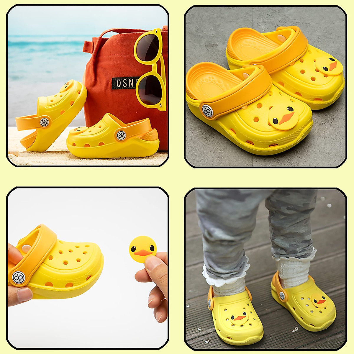 dripdrop Girls Comfort Clogs Kids Slip On Garden Shoes Boys Lightweight Beach Pool Slide Sandals Shower Slipper, Yellow Duck, 8.5 Toddler