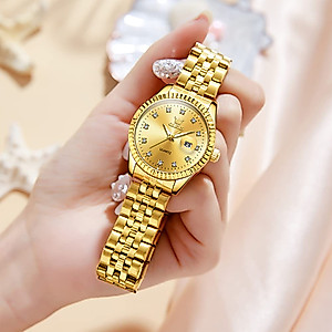 OLEVS Watch Women Gold Ladies Watches for Women Dainty Water Resistant Womens Wrist Watch Luxury Analog Quartz Diamond Stainless Steel Vintage Golden Bracelet Womens Watches Reloj para Mujer