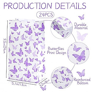 24 Pieces Butterfly Party Present Bags Butterflies Safe Paper Goodie Bags Gradient Butterflies Present Bags Butterfly Party Decorations Goody Treat Bags for Girls Women's Birthdays Supplies (Purple)