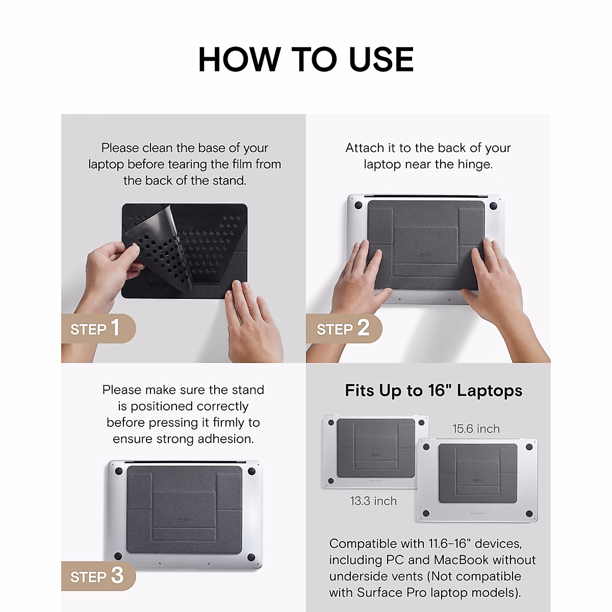 MOFT Invisible Slim Laptop Stand, Adhesive and Reusable, Adjustable Perfect Viewing Angles, Compatible with Laptops Up to 15.6", (Starry Grey)