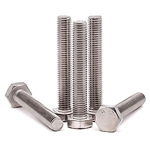 RoyceMart M10-1.5 x 60 mm (6 Pack) Stainless Steel 304 (18-8) Hex Head Screws, Hex Head Bolt, Heagon Head Bolt, Full Thread, Plain Finish, Standard DIN933