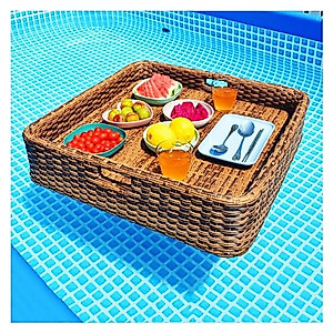 Floating Tray Floating Serving Tray Swimming Pool Floating Tray Table & Bar, Family Size Floating Refreshments Holding Tray for Snacks and Drinks (Color : 60x60x15cm)