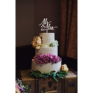 Mr & Mrs Cake Topper, Silver Glitter Wedding - Anniversary - Bridal Shower Cake Decor, Rustic Chic Bride and Groom Cake Topper