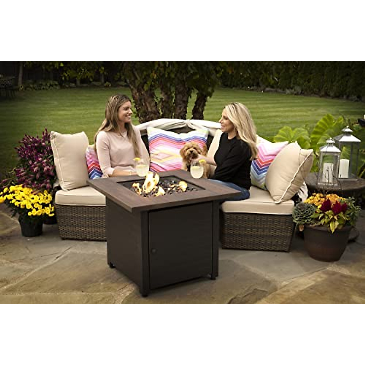 Endless Summer, The Spencer, Square 30" Outdoor Propane Fire Pit, Includes Black Fire Glass, Table Insert, & Protective Cover