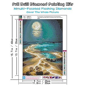 KINPLUB Moonlight Beach Diamond Painting Kits for Adults, 5D Seaside Moon Diamond Art Kits for Beginners, DIY Full Drill Paint with Diamond, Home Wall Decor 12 x 16 Inch