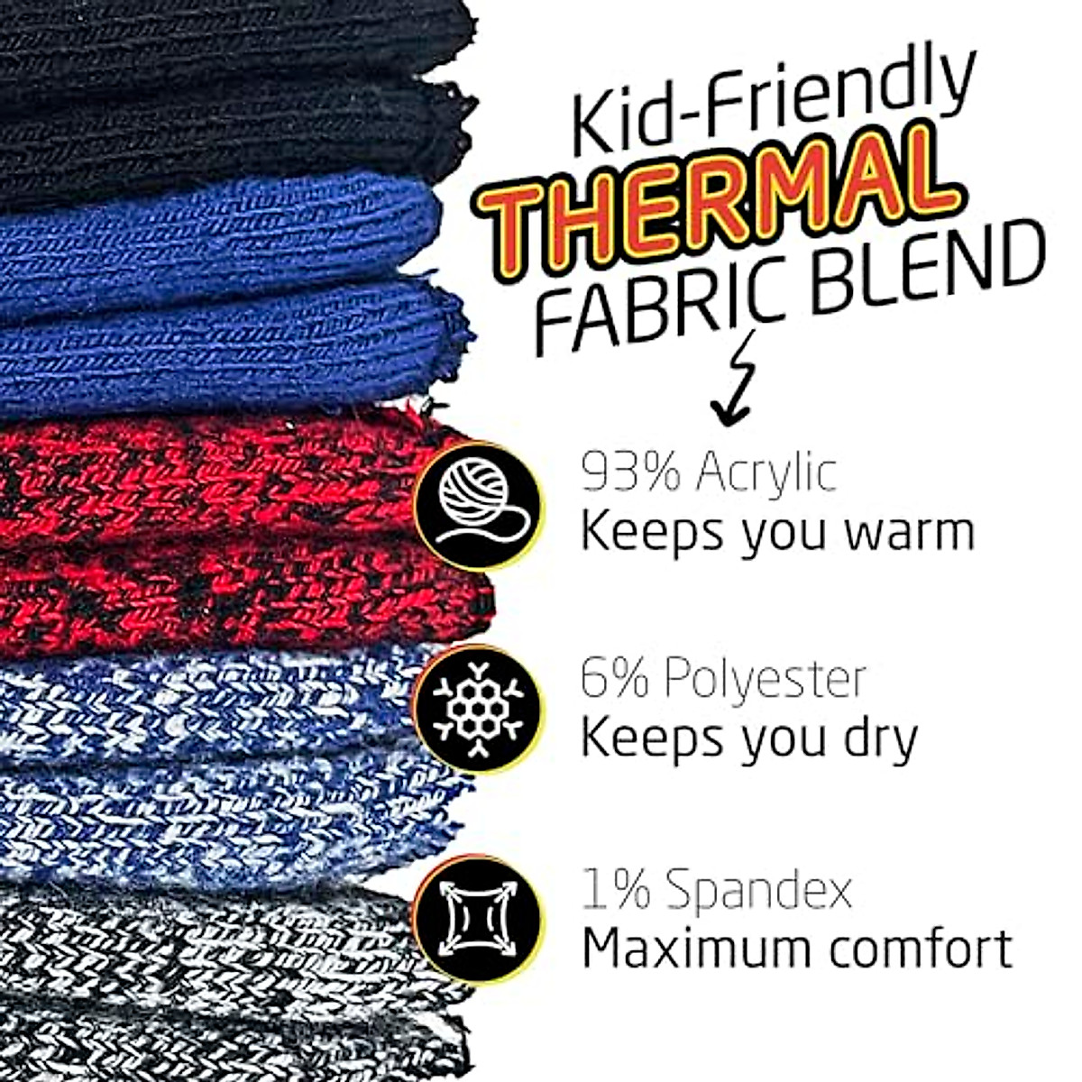 HOT FEET Toddler Warm Socks – 5/6 Pack Thermal Crew Winter Socks for Toddlers, Thick Insulated Snow Socks for Kids, 2 Solid Non-gripped / 3 Marled Gripped (2)