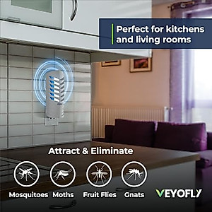 VEYOFLY Fly Trap, Plug in Flying Insect Trap, Fruit Fly Traps for Indoors-Safer Home Indoor- Bug Light Indoor Plug in- Mosquito,Fruit Fly, Gnat Trap, Flea Trap, Bugs- No Odor (1 Device+3 Refills)