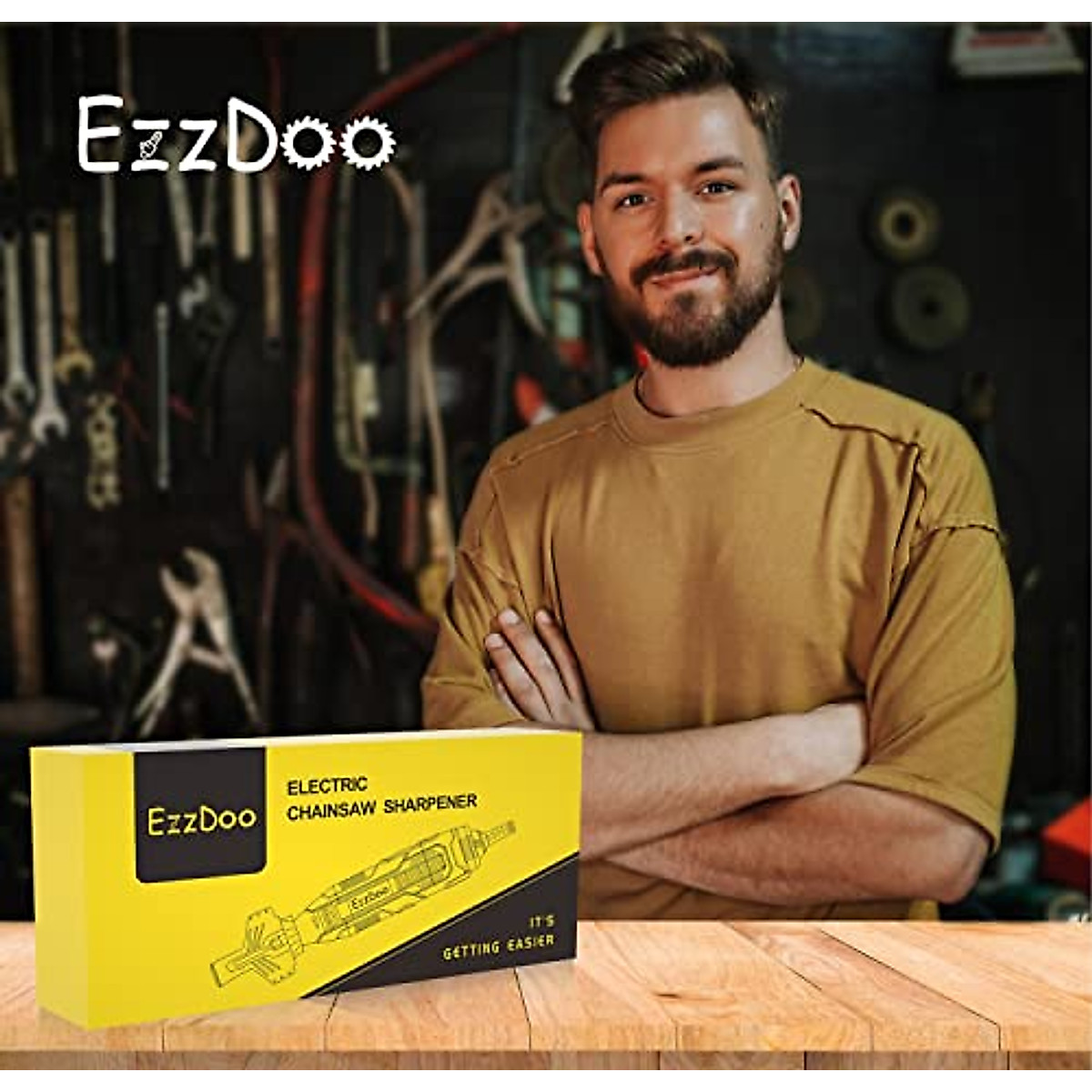 EzzDoo Electric Chainsaw Sharpener Kit with TITANIUM-PLATED Diamond Bits - High-Speed Chain saw Sharpener Tool and 4 Sizes High Hardness Sharpening Wheels For All Chainsaw Chains