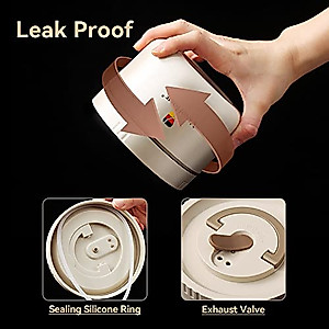 TiLeMiun Portable Insulated Lunch Containers Set, Microwave Safe Thermal Lunch Box For Kids & Aldults, 18/8 Stainless Steel Leakproof Food Container With Bag (Khaki 2Pcs 34oz)