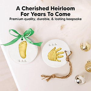 Baby Hand and Footprint Kit -Personalized Baby First Christmas Ornament,Baby Footprint Kit for Toddlers,Baby Keepsake Handprint Ornament Making Kit, Baby Shower Gifts for Newborns(Gold Paint, Cherish)