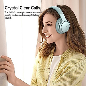 AUSDOM Wireless Noise Cancelling Headphones Bluetooth, E7 Over-Ear ANC Headphones with Microphone, 50Hrs Playtime, Hi-Fi Stereo Sound, USB C Charge, Comfortable Earpads for Travel Work, Mint Green