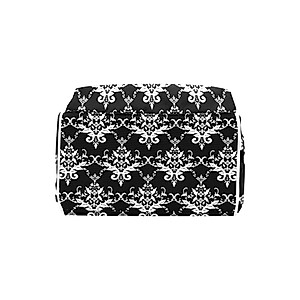 Black White Damask Pink Glitter Bow Diaper Bag Backpack with Name for Men Women Custom Personalized Nursing Baby Bags Shoulders Travel Bag Daypack