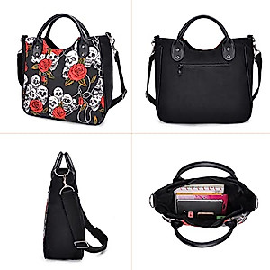 Women Canvas Handbags Skull Tote Shoulder Crossbody Bag Hobo Purse Punk Satchel Bags, Printed Skull
