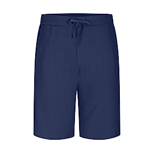 Mens Khaki Cargo Shorts Big and Tall Men's Linen Shorts 2023 Causal Elastic Waist Drawstring Summer Beach Shorts Classic-Fit Flex Pants 7 Inch Inseam Shorts Men Cotton Navy XL
