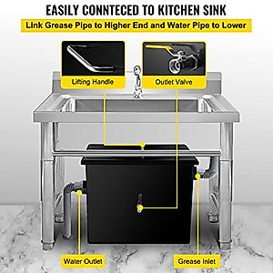 VEVOR 14 LB Commercial, Carbon Steel 7 GPM, Interceptor Side Water Inlet, Under Sink Grease Trap for Restaurant Canteen Factory Home Kitchen, Black