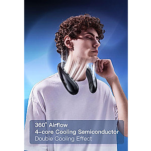 LIOURY Neck Air Conditioner Portable, Front & Back Up-down Airflow Portable Neck Fan, 360° Full-body Cooling Neck Fan, 8000 mAh Rechargeable Neck Fan Air Conditioner with Large Cooling Plate (Black0)