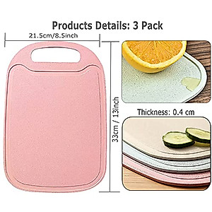3 Pack Mini Kitchen Cutting Board Set Small Fruit Cutting Board Wheat Straw Plastic Cutting Boards Mats Dishwasher Safe, Juice Grooves, Thicker Boards Easy Grip Handle, Non Porous(13 Inch x 8.5 Inch)
