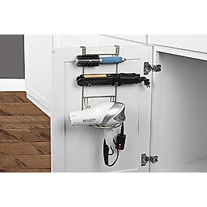 Spectrum Diversified myBella Over-The-Cabinet Station 4-Tier Styling, Flat Iron & Curling Wand Hooks with Blow Dryer Holder, Hair Tool Storage, Satin Nickel PC