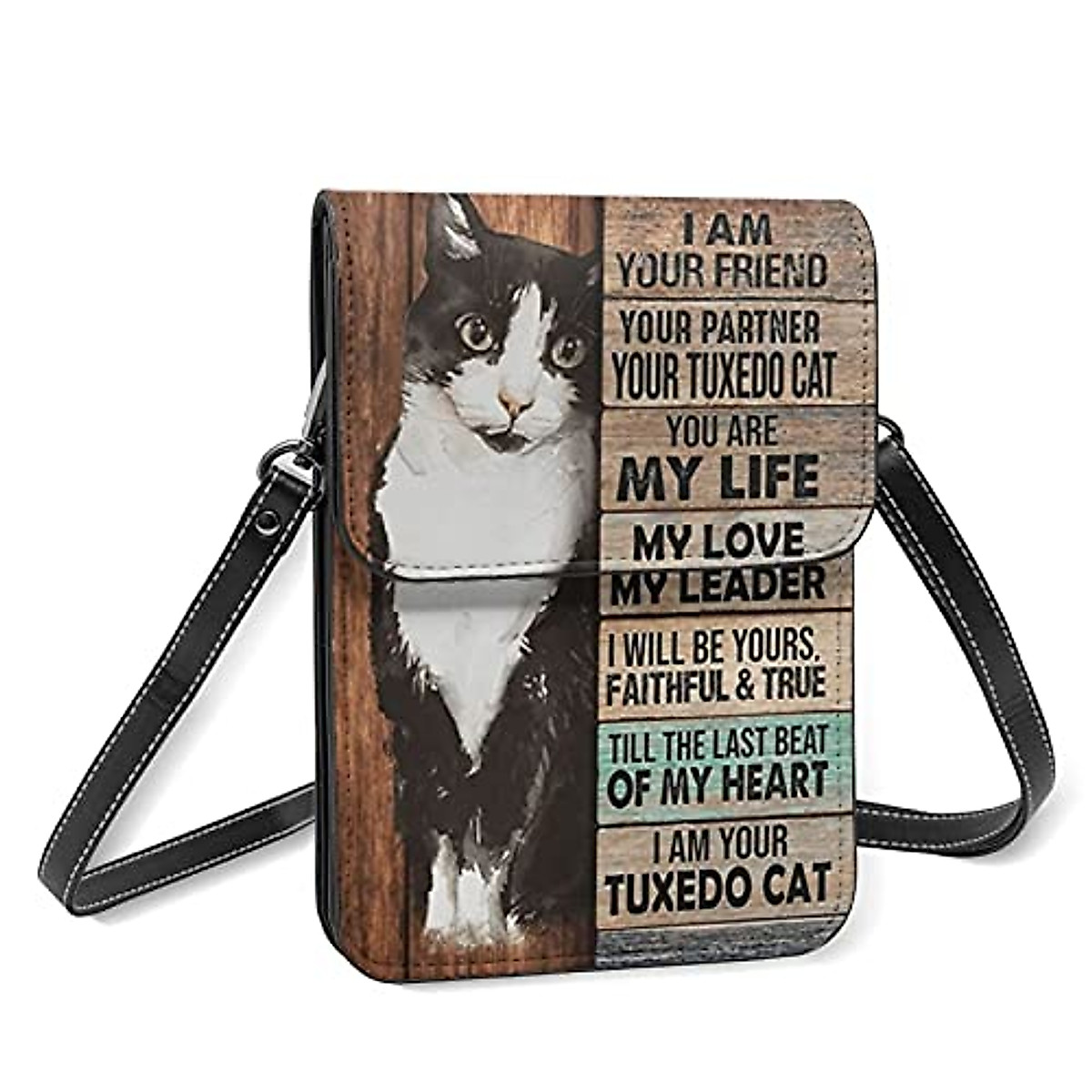 Striking Cats Tuxedo Cat Art Crossbody Cell Phone Purse Wallet Bags With Shoulder Adjustable Strap For Women Teen Girls
