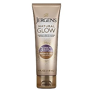 Jergens Natural Glow 3-Day Self Tanner, Sunless Tanner for Medium to Deep Skin Tone, Sunless Tanning Lotion Daily Moisturizer, for Streak-free Color, 4 Ounce