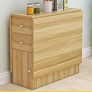 BytugI Drop Leaf Table, Movable Folding Dining Table, Multifunctional Extendable Kitchen Table, Round Edge, Storage with Drawer, for Dining Room, Kitchen (Black)(Color:Logs)