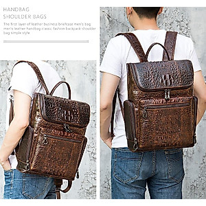 seegeeneey Genuine Leather Backpack Satchel For Men Travel Bag 14'' Laptop Bag Business Bag Briefcase Handbag Book Bag For School (Brown)