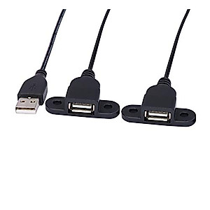 QiCheng&LYS USB 2.0 Male to Dual Female Charging Extension Cable, Furniture nightstand Sofa Electric Vehicle on-Board Charging Port, Panel Mount Cable with Screw Hole 5ft (2pcs)