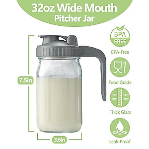 32oz Glass Pitcher with Lid & V-shaped Pour Spout - 1 Quart Breastmilk Pitcher Double Leak Proof, Creamer Container for Sun Tea, Juice, Cold Brew Coffee, Breastmilk Storage Container