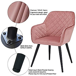 Duhome Accent Chair for Living Room/Bed Room with Armrest,Duhome Reception Chair Mid-Century Upholstered Leisure Dining Chairs Modern Metal Frame Legs Velvet Padded Seat Easy Assembly Pink