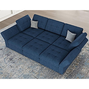 Belffin Modular Sleeper Sofa with Storage 6 Seat Sectional Couch Modular Sofa Bed for Living Room, Blue