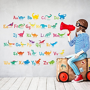 DECOWALL DW-1803 A-Z Dinosaur Alphabet Kids Wall Stickers Wall Decals Peel and Stick Removable Wall Stickers for Kids Nursery Bedroom Living Room d?cor ABC