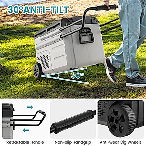 COSTWAY Car Refrigerator with Wheels, 40-Quart Dual-zone Single-temperature Electric Cooler, 12V/24V DC, 100-240V AC, -4°F To 50°F, Reversible Lids, Portable Car Freezer for RV Camping, Black