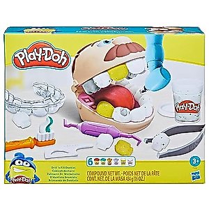 Play-Doh Drill 'n Fill Dentist Toy for Kids 3 Years and Up with Cavity and Metallic Colored Modeling Compound, 10 Tools, 8 Total Cans, 2 Ounces Each, Non-Toxic, Assorted Colors