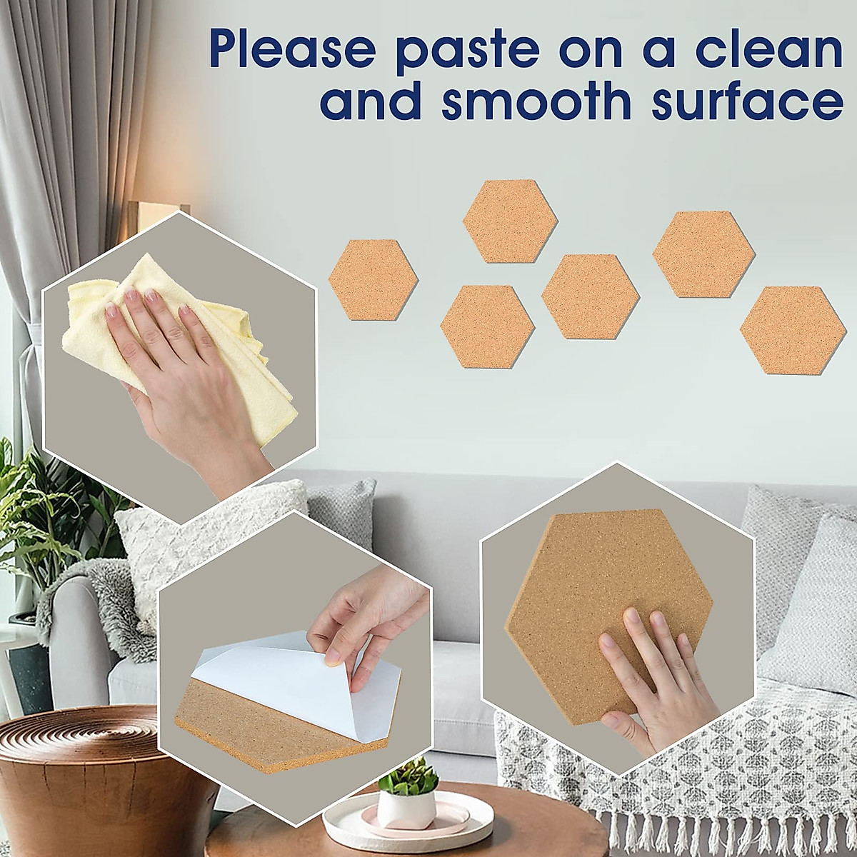 SVOPY Cork Bulletin Board Hexagon - Decorative Display Boards, 1/2" Thick Self-Adhesive Cork Board Tiles for Home Office Decor,School Message Board (10 Pcs)