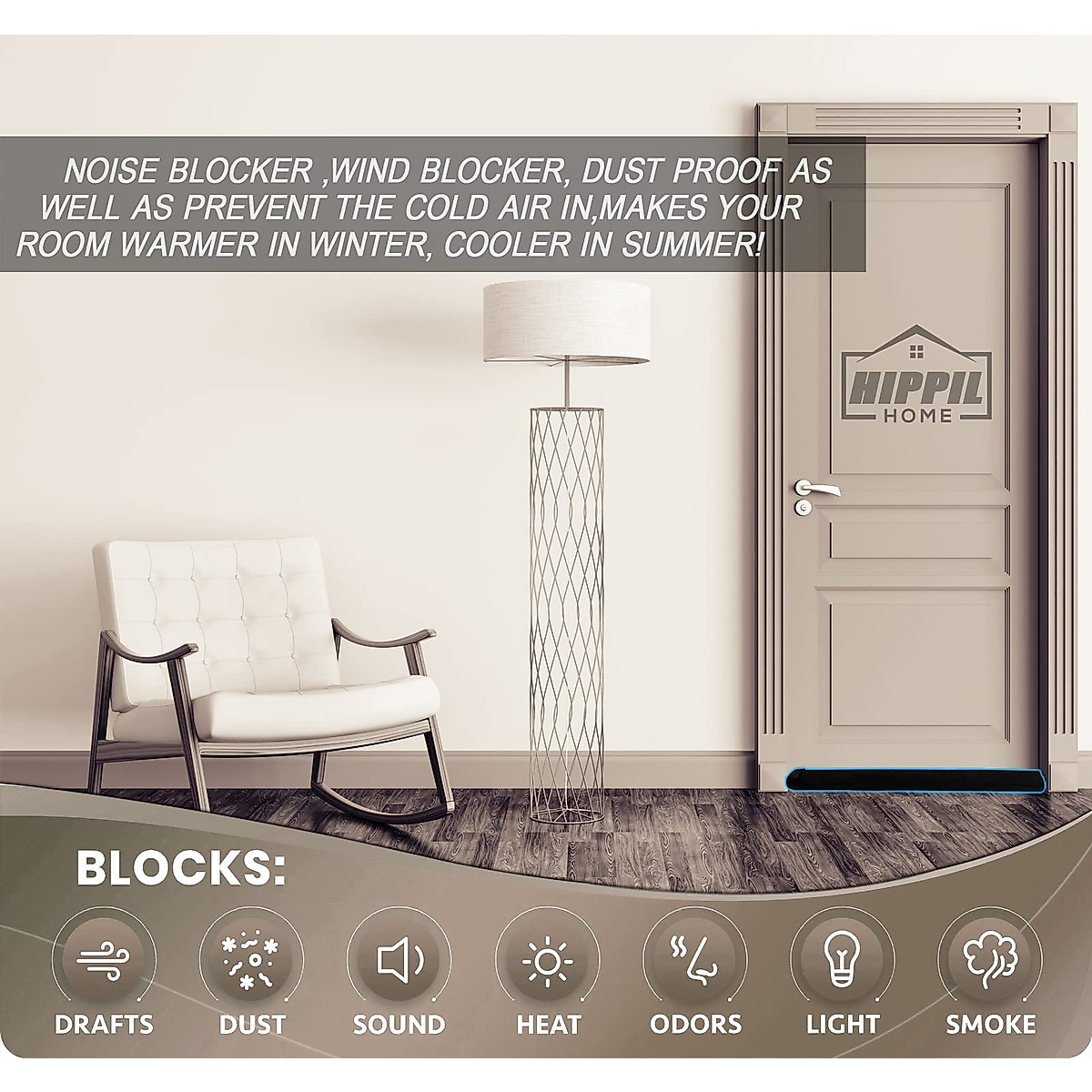 Door Draft Stopper,Under Door Draft Stopper,30-36" Door Draft Blocker, Draft Stopper for Bottom of Door,Front Door Draft Stopper Weather Stripping,Door Sweep Soundproof,Grey