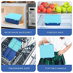 Kids Bento Lunch Box with 8oz Soup Thermo, Water Bottle, Kids Leakproof Lunch Food Containers with 4 Compartment, Kids Insulated Hot Food Jar with Lunch Bag for School, Trvael (Blue)