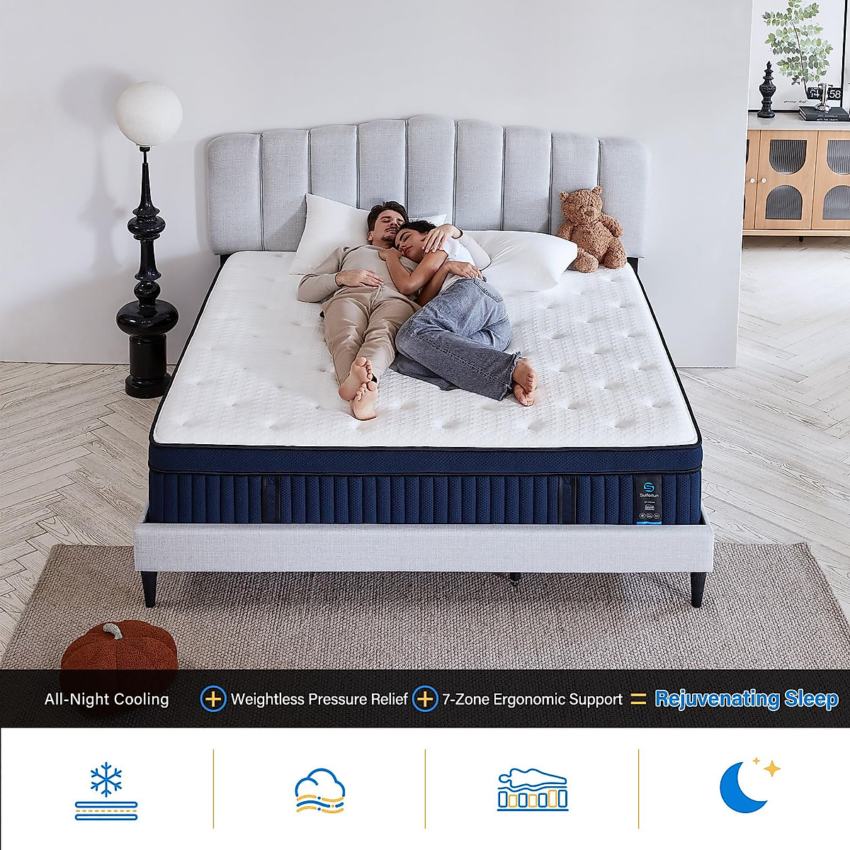 Suiforlun 14 Inch Cal King Mattress with Cool-to-Touch Cover, Euro Top Hybrid Gel Memory Foam Mattress with 7-Zone Pocketed Coils, Medium Firm California King Size Mattress for Pressure Relief