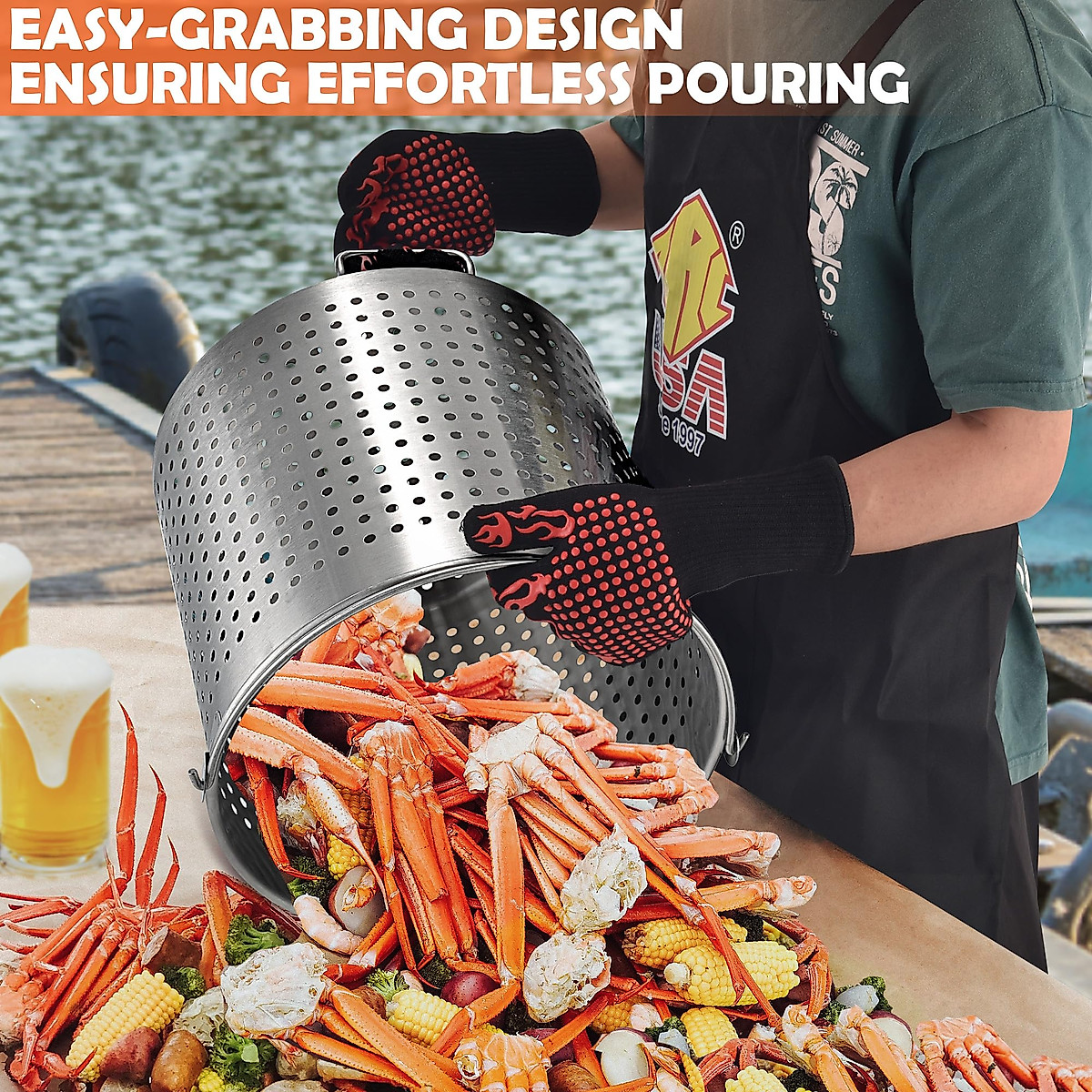 ARC 64-Quart Stainless Steel Seafood Boil Pot with Basket and Two Brown Paper, Crawfish, Crab, Lobster, Shrimp Boil Stock Pot with Strainer, Turkey Fryer Pot, 16 Gallon