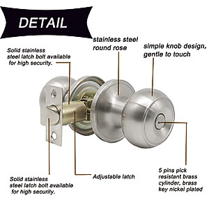 Probrico 8 Pack Interior Privacy Door Knobs Keyless Door Lock Lockset Round Doorknobs in Satin Nickel Door Locks for Bedrooms and Bathrooms Adjustable Latch Backset