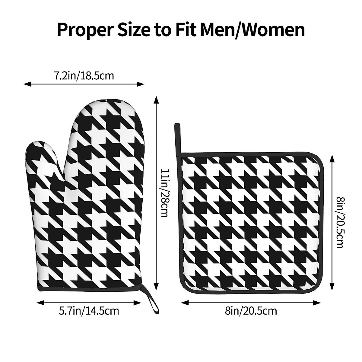 Houndstooth Black Print Oven Mitts and Pot Holders Sets,Non-Slip Heat Resistant Oven Mitts for Home Cooking, Baking,BBQ,Grilling,Holders for Kitchen